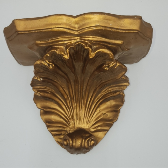 Accents | Vintage Ceramic Seashell Clam Wall Shelf Gold Leaf Finish ...